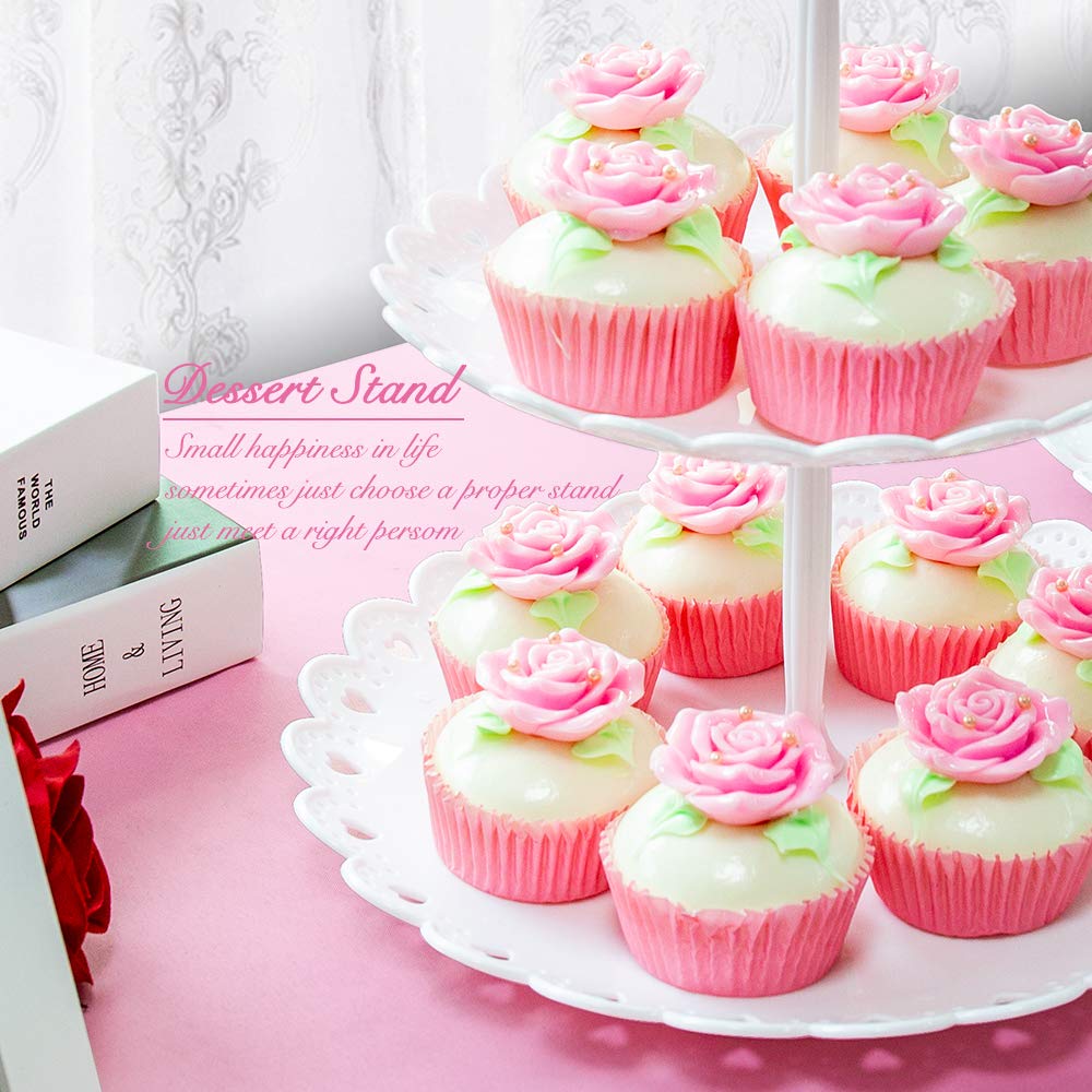 IMILLET Cupcake Stand, Cupcake Holder Dessert Stand White Cake Stand 3 Tiered Tray Stand Plastic Reusable Cupcake Tower for Wedding Birthday Baby Shower Tea Party Decorations (2 Pack Large)
