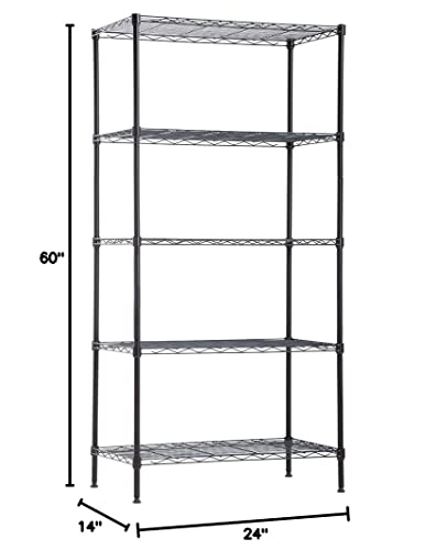 Wire Shelving Unit Metal Shelf Organizer Heavy Duty Wire Rack Storage Unit Rack Utility for Bathroom Office Kitchen (Black, 14" D x 24" W x 60" H)