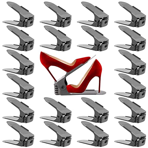 Neprock 6 Tier Black Shoe Organizer Bundle with 20-Pack Grey Shoe Slots Organizer
