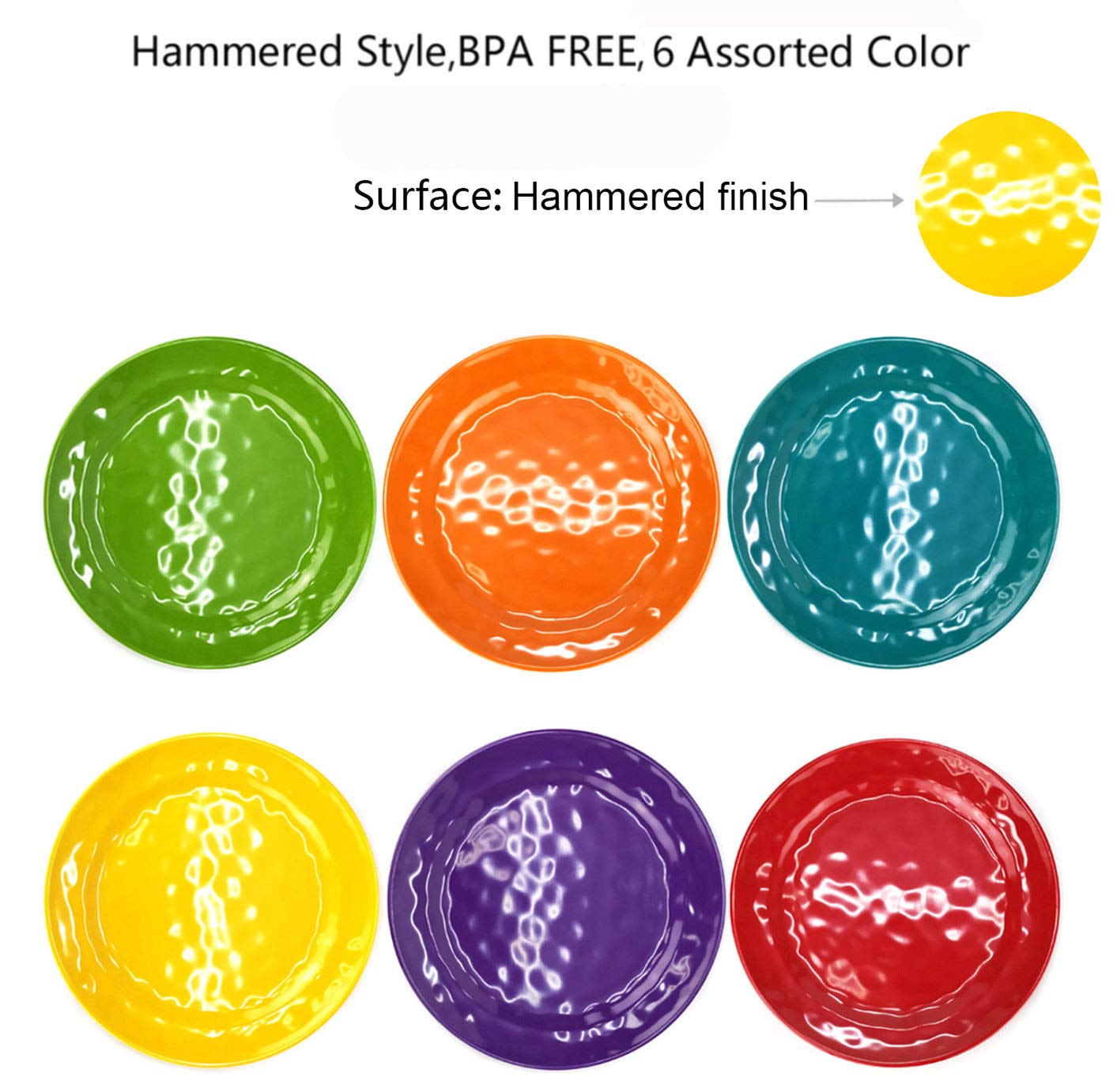KX-WARE Melamine Plates Set of 6, 8-inch 100% Melamine Salad Plates for Everyday Use, Break-resistant and Lightweight, Multicolor