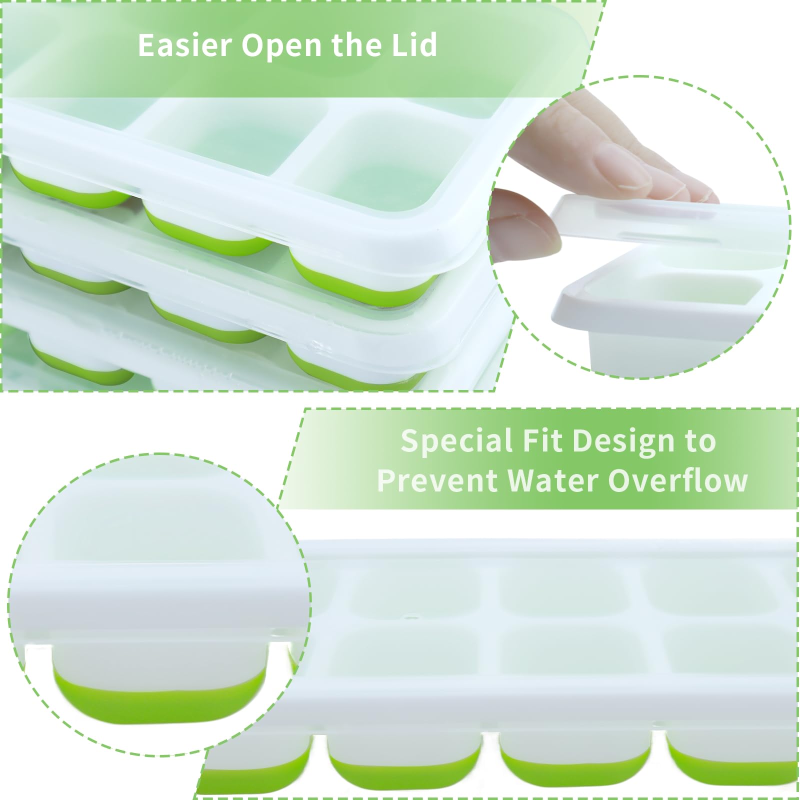 Ice Cube Tray, 4Pcs Silicone Easy-Release 14-Ice Cube Trays for Freezer with Spill-Resistant Removable Lid, Stackable Ice Molds Covers for Cocktails