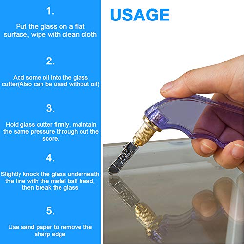 IMT Pistol Grip Oil Feed Glass Cutter Tungsten Carbide, Professional Stained Glass Cutting Tool with 2 Replaceable Head and Oil Reservoir- 2mm-12mm