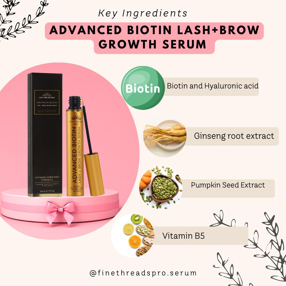 Eyelash Growth Serum Physician Developed, Advanced Biotin for Fuller, Longer, Thicker & Healthier Natural Lashes; Lash Extensions Safe, Oil-free, Irritation free, 5ml Plant-Based