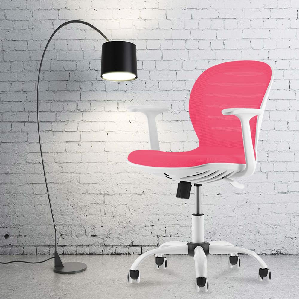 FCD Mid Back Mesh Adjustable Home Office Task Chair with Armrest (Pink)