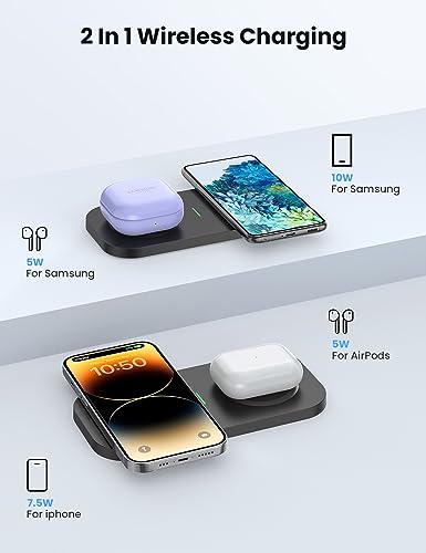 Wireless Charging Pad, JoyGeek Dual Wireless Charger for iPhone 14 Plus/14 Pro/14/13 Pro Max/Pro/Mini/12,Airpods 3/2,Wireless Phone Charger for Samsung S22/S21,24W Fast Wireless Charger(Black)