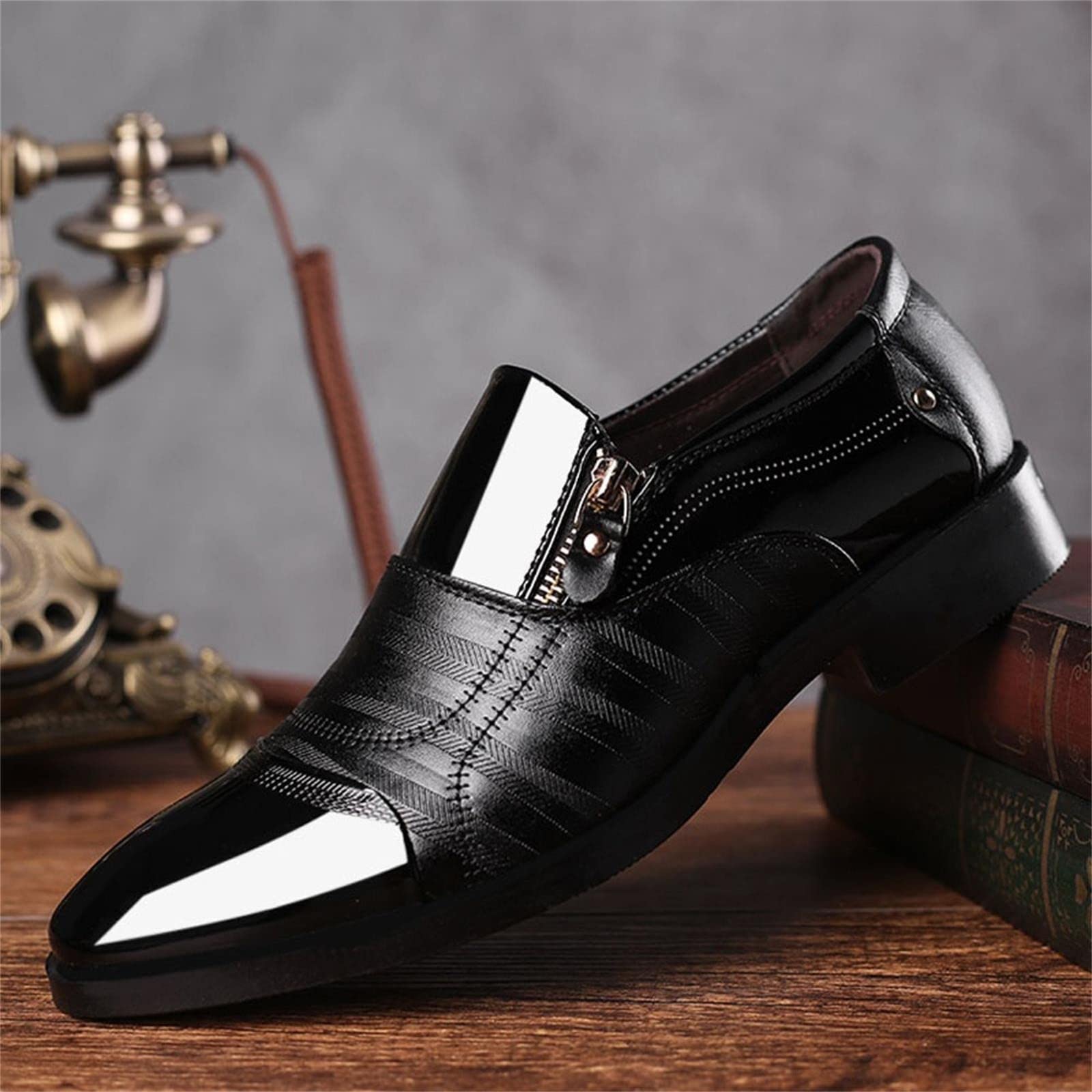 FASDNENDYS Classical Style Men's Breathable Hollow Business Casual Pointed Shoes Mens Comfort Shoes Black