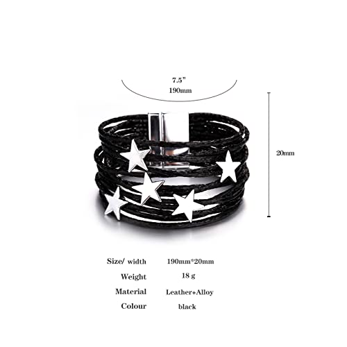 hotoo Star Leather Bracelets for Women Trendy Black