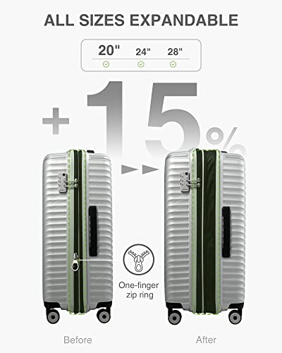 LUGGEX Silver Luggage Sets 3 Piece with Spinner Wheels - Expandable Carry on Suitcase Set of 3 - Travel Lightweight Luggage Sets 3 Piece without USB Port