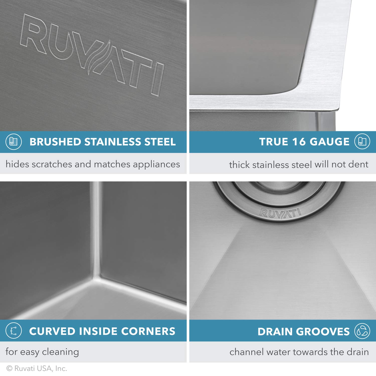 Ruvati 28-inch Undermount 16 Gauge Tight Radius Stainless Steel Kitchen Sink Single Bowl - RVH7250
