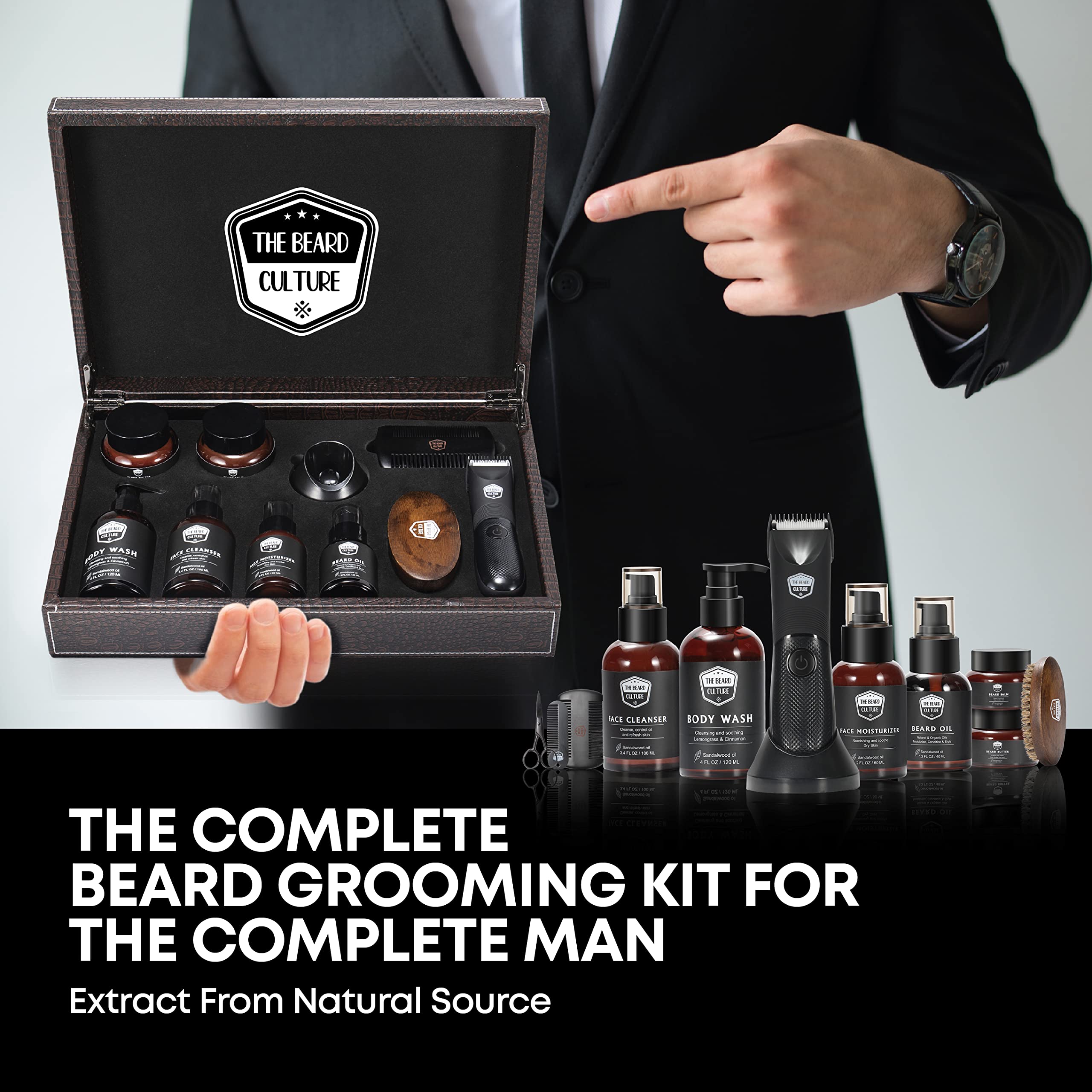 Mens Grooming & Beard Kit | Beard Trimmer & Combo Set with Face Cleaner Kit & Body Wash | Natural Ingredients for Barber-Quality Care | Beard Grooming Kit & Moisturize Set | Ideal Gifts For Men