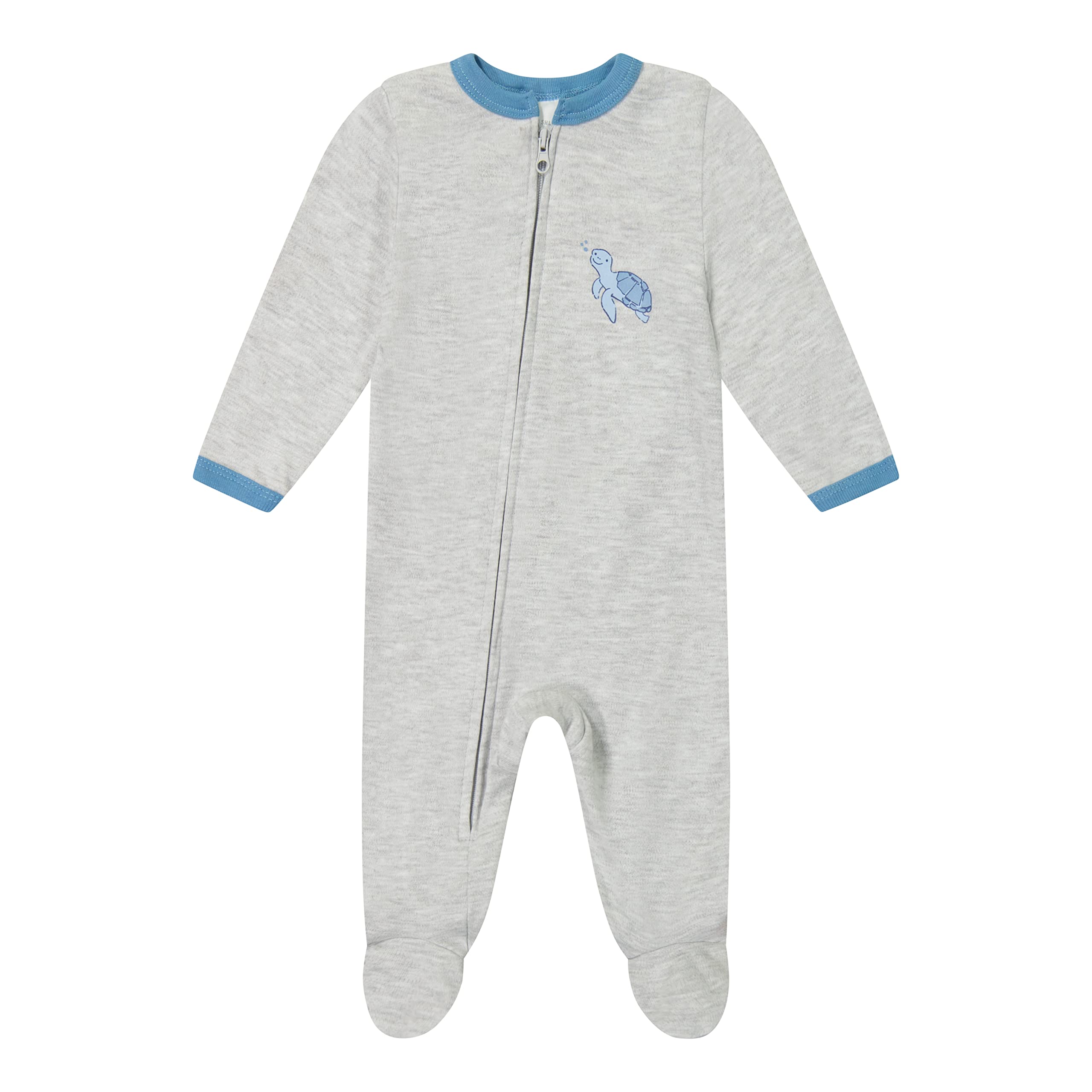 Laura Ashley 2-Pack Unisex Footie Pajamas Baby Zipper, Footed Infant Clothing, Sea Turtle Grey PJs/3M