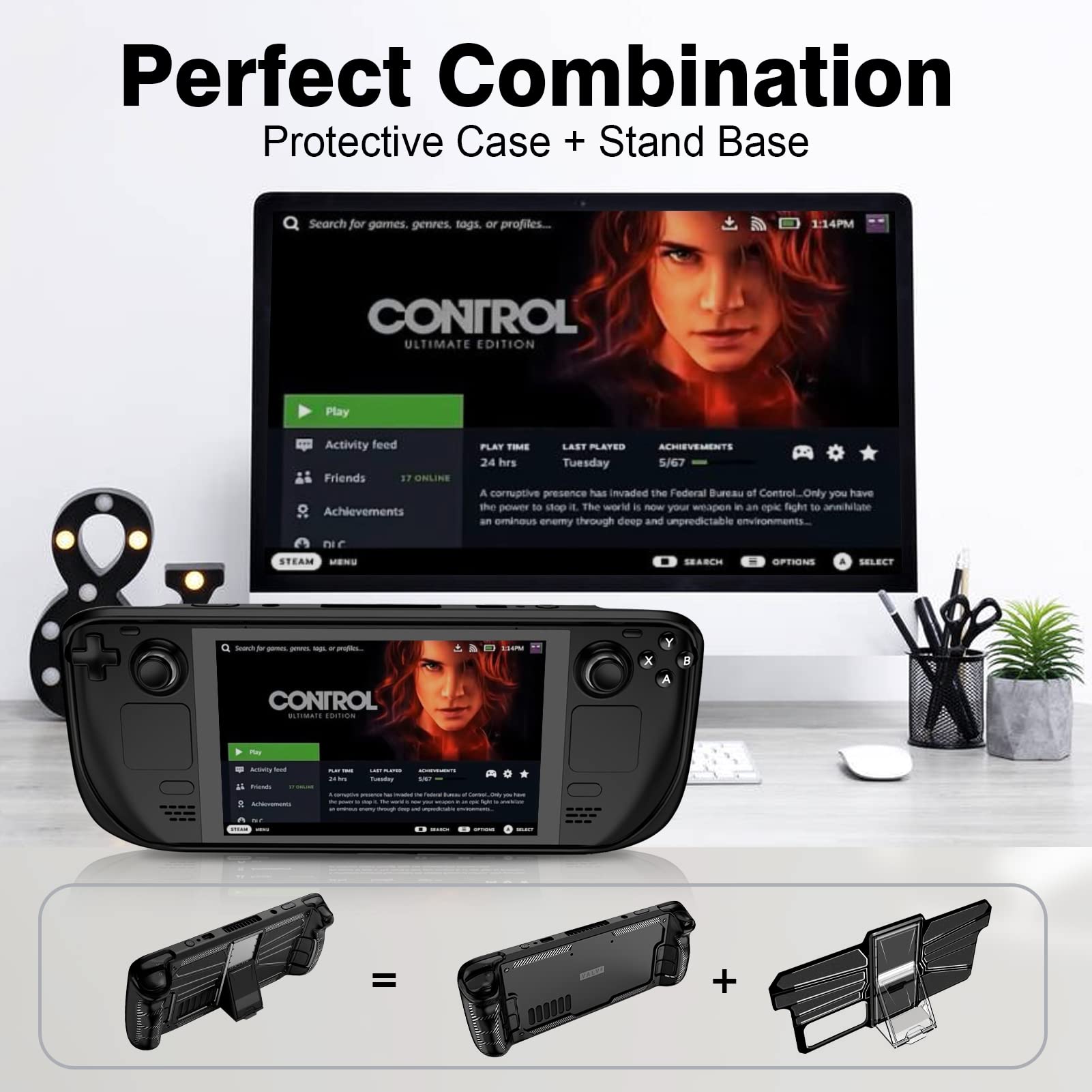 Mensican Steam Deck Case with Kickstand,TPU+PC Protective Case for Steam Deck,Shock-Absorption, Non-Slip and Anti-Scratch Accessories Skin for Steam Deck