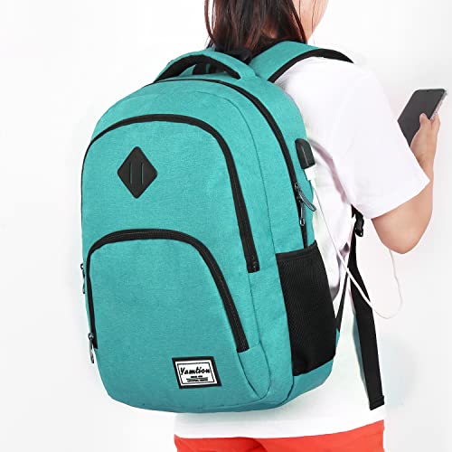 YAMTION School Backpack for Teen Girls and Boys,Laptop Bookbag for College with USB Charging Port,Green