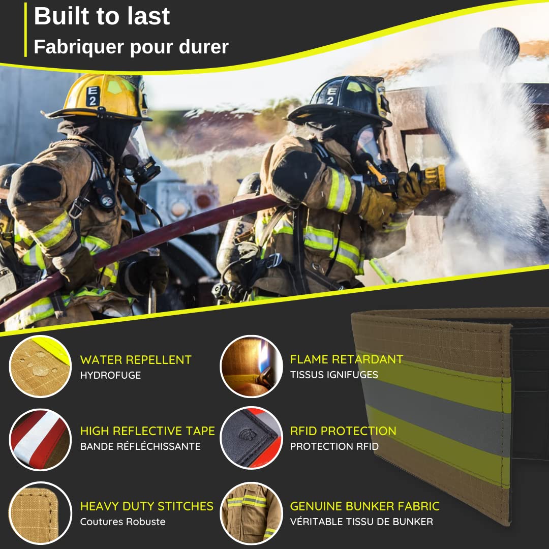 Flashfire Supply Firefighter Wallet Bifold Original Turnout Bunker Fabric Gear - Portefeuille Pompier (Black & Yellow)