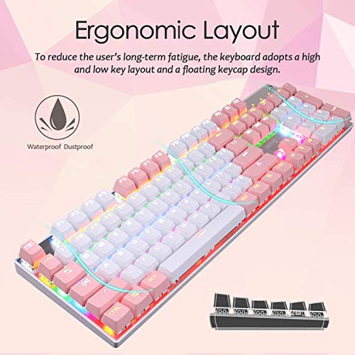 FELICON RGB LED Backlit Wired Mechanical Gaming Keyboard,Metal Panle Dustproof Suspended Keycap Keyboard,for Mac Laptop PC Game and Work (Pink)