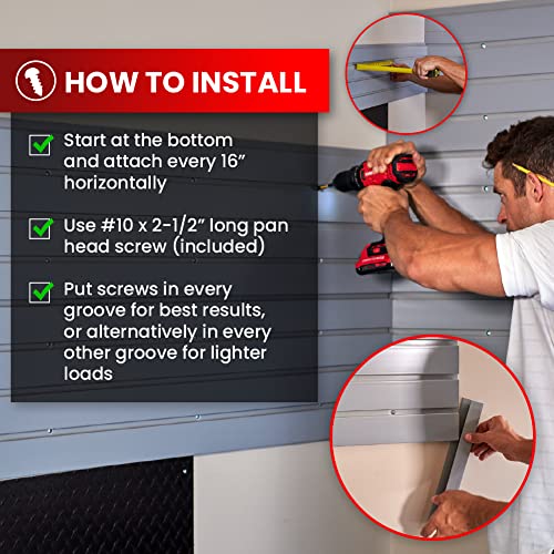 Slatwall Panel Garage Wall Organizer: Heavy Duty Wall Mounted PVC Wall Rack, Interlocking Slat Wall Paneling for Garage Wall Storage, Slatwall Board, Slatwall Shelves System - 3 Color Samples