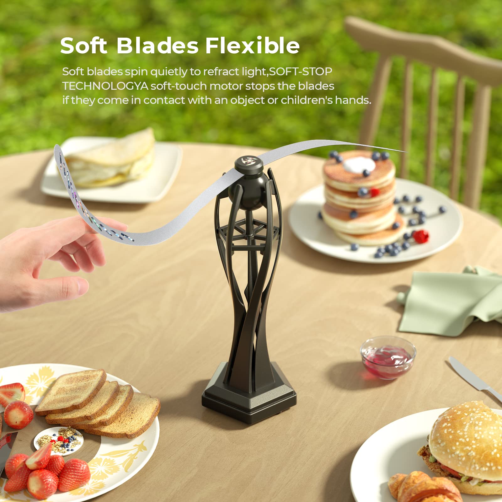 Fly Fan for Tables, 3 Pcs Repellent Indoor and Outside, Portable Table Fan, Trap with Holographic Blades Restaurants, Parties, Barbeque