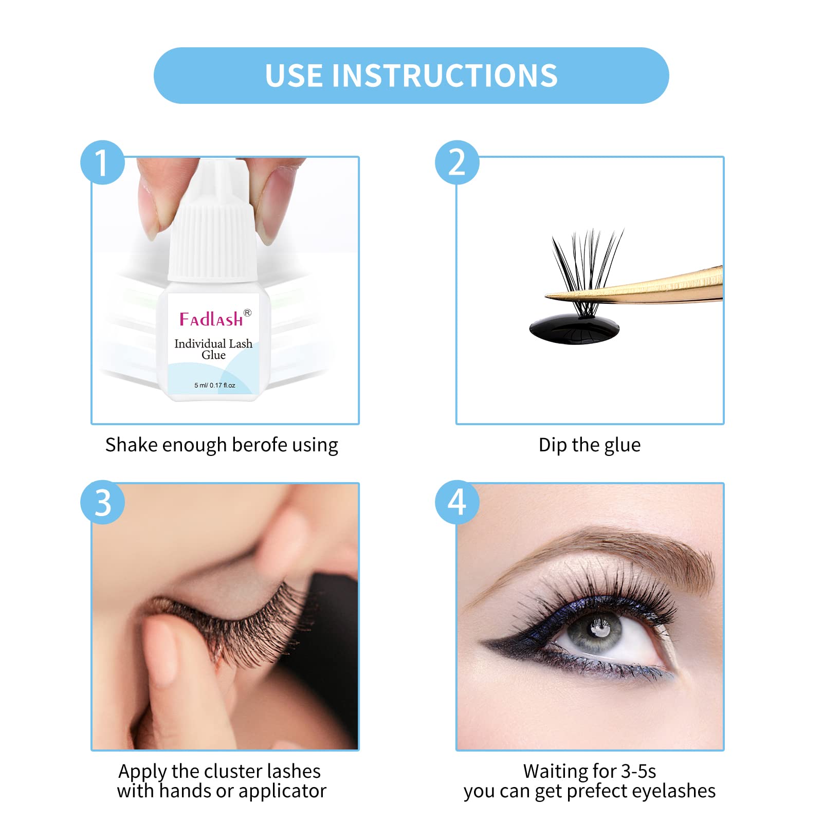 Individual Lash Glue Self Application Cluster Lash Glue 3-5S Dry Time Eyelash Extension Glue DIY at Home 7-15 Days Long Lasting Eyelash Glue Black 5ml (DIY/Cluster Lashes Use Only)