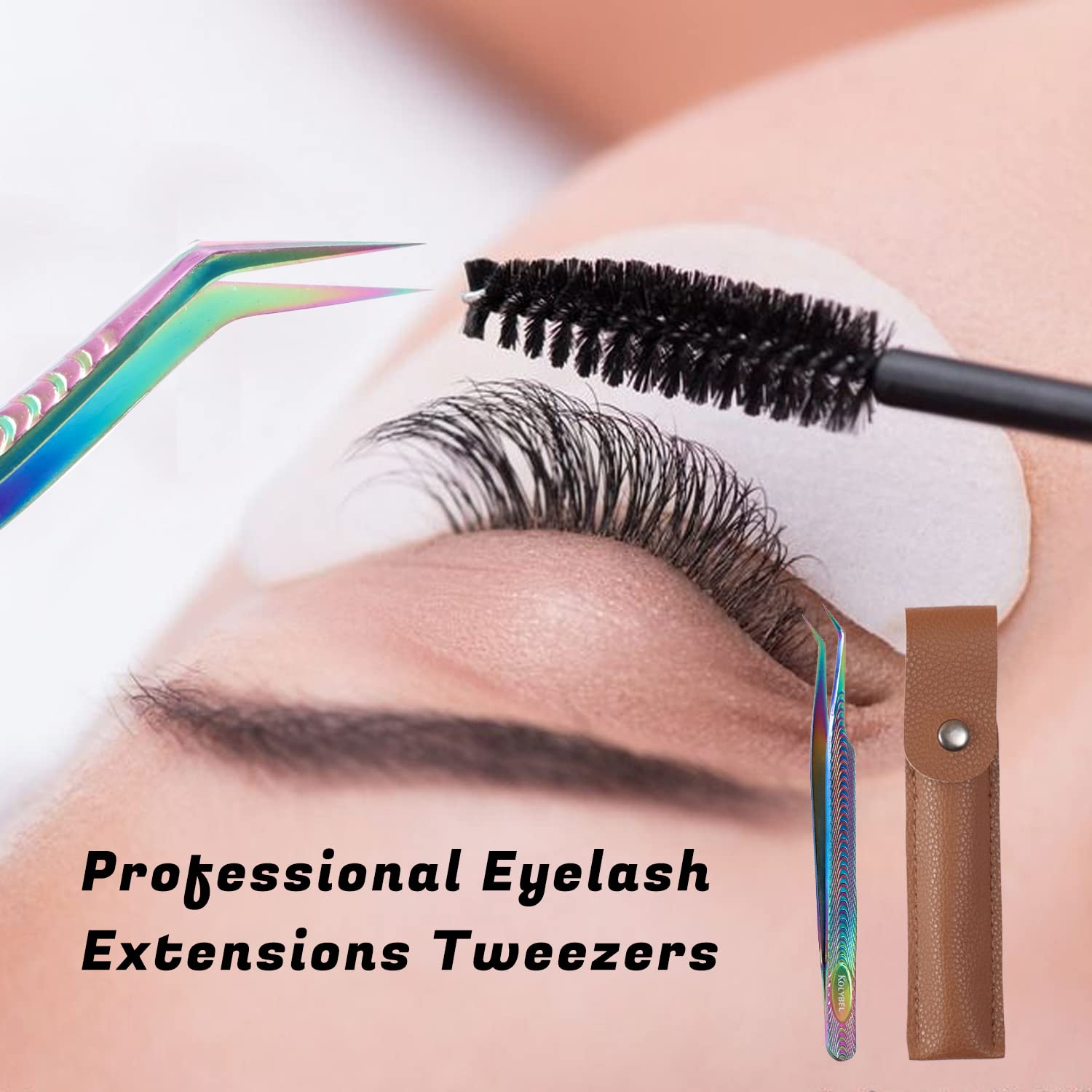 Kolybel Eyelash Extension Tweezers Professional Precision Stainless Steel Lash Extension Tweezers for Mega Volume and Mink Eyelashes Extensions Applying Curved Tips(Color-K05)