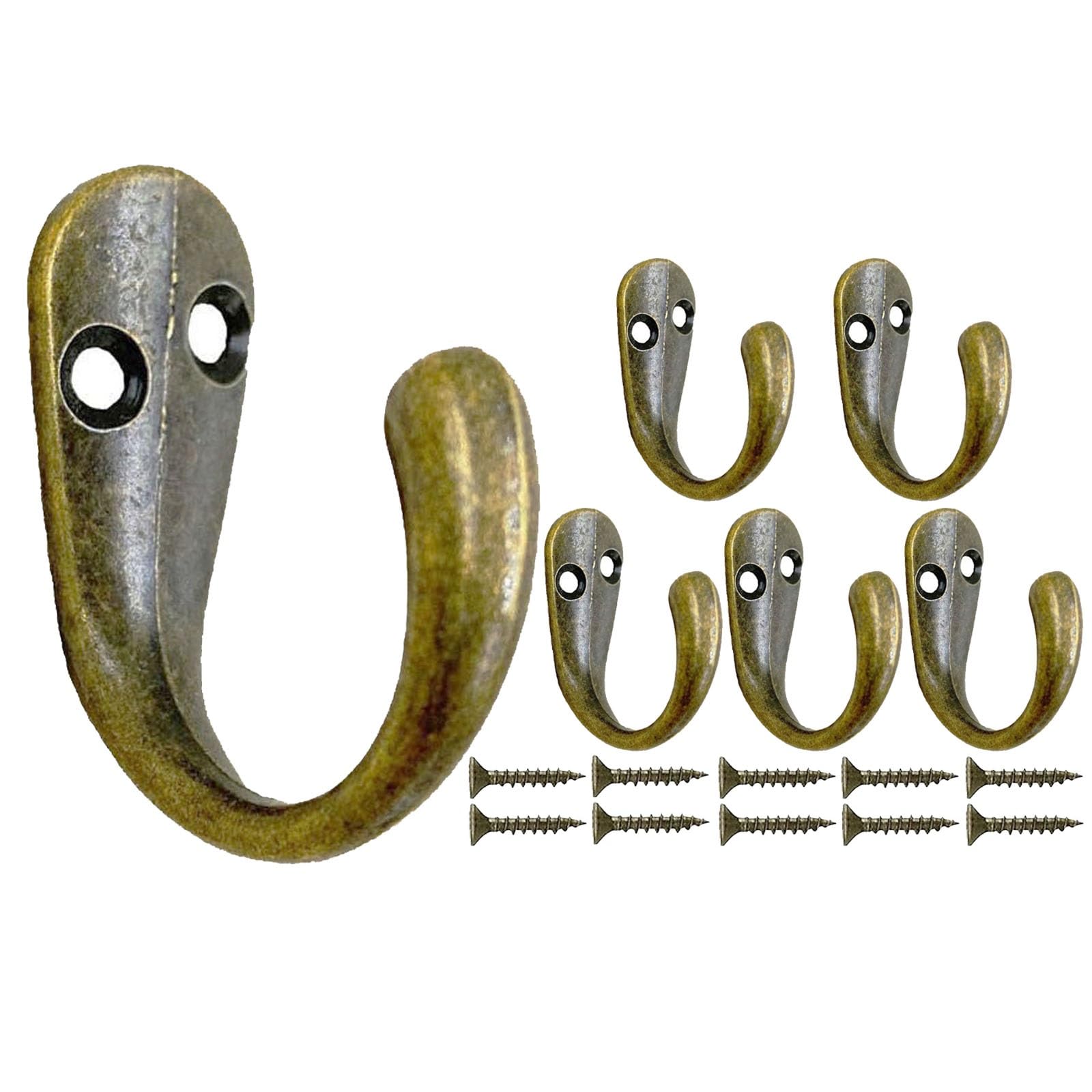 Mokife Coat Hooks Wall Mount, 6 Pack Bronze Rustic Entryway Hooks Heavy Duty Single Metal Utility Hook for Hanging Clothes Jackets Robes Towels Hats Keys Bags Cups