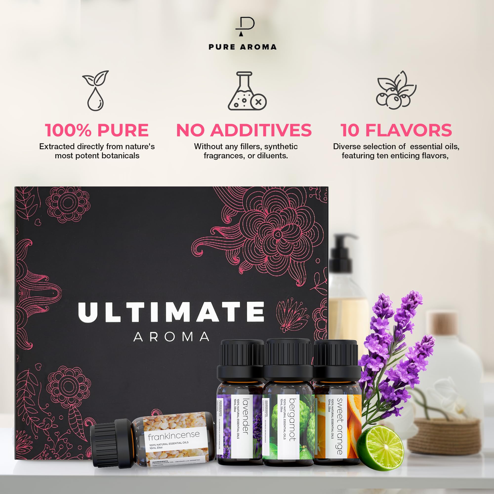 Essential Oils by Ultimate Aroma 100% Pure Therapeutic Grade Oils kit- Top Aromatherapy Oils Gift Set- Each Bottle 10ML