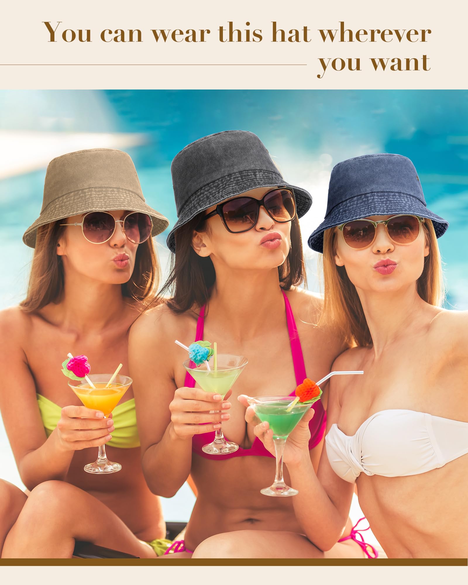 Mepase 10 Pcs Bucket Hat Unisex Beach Cap Cotton Sun Hat Solid Color Summer Cap Lightweight for Women Men Vacation Headwear (Vivid Color)