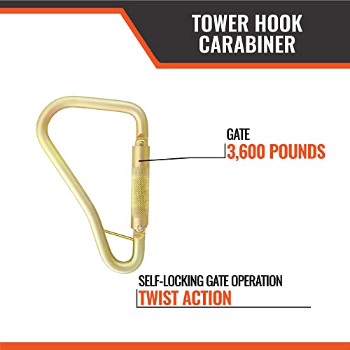 Malta Dynamics Fall Protection Carabiner Clip, High Strength Professional Grade, OSHA/ANSI Compliant (Large Tower Hook, 1 Pack)