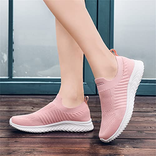 FASDNENDYS Fashion Summer Women Mesh Fly Woven Breathable Lightweight Flat Comfortable Wide Foot Womens Running Shoes Pink