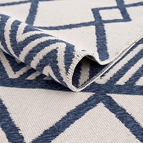 Keen Home Design Area Rugs - 2x4 Reversible and Machine Washable Boho Rug - 100% Cotton - Two Sided Rug for Living Room, Kitchen, Hallway, Bedroom, Entryway - (2β x 3β7ββ, Navy)