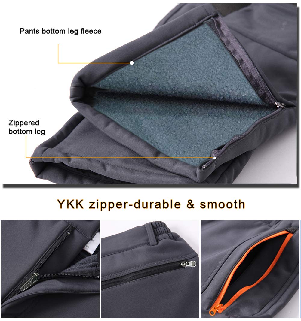 Gash Hao Mens Snow Ski Waterproof Softshell Snowboard Pants Outdoor Hiking Fleece Lined Zipper Bottom Leg (180Grey, 32W x 34L)