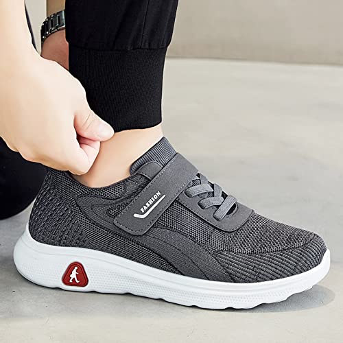 FASDNENDYS Fashion Summer and Autumn Men Fly Woven Mesh Breathable and Comfortable Slip On Leather Sneaker Shoes for Men Grey