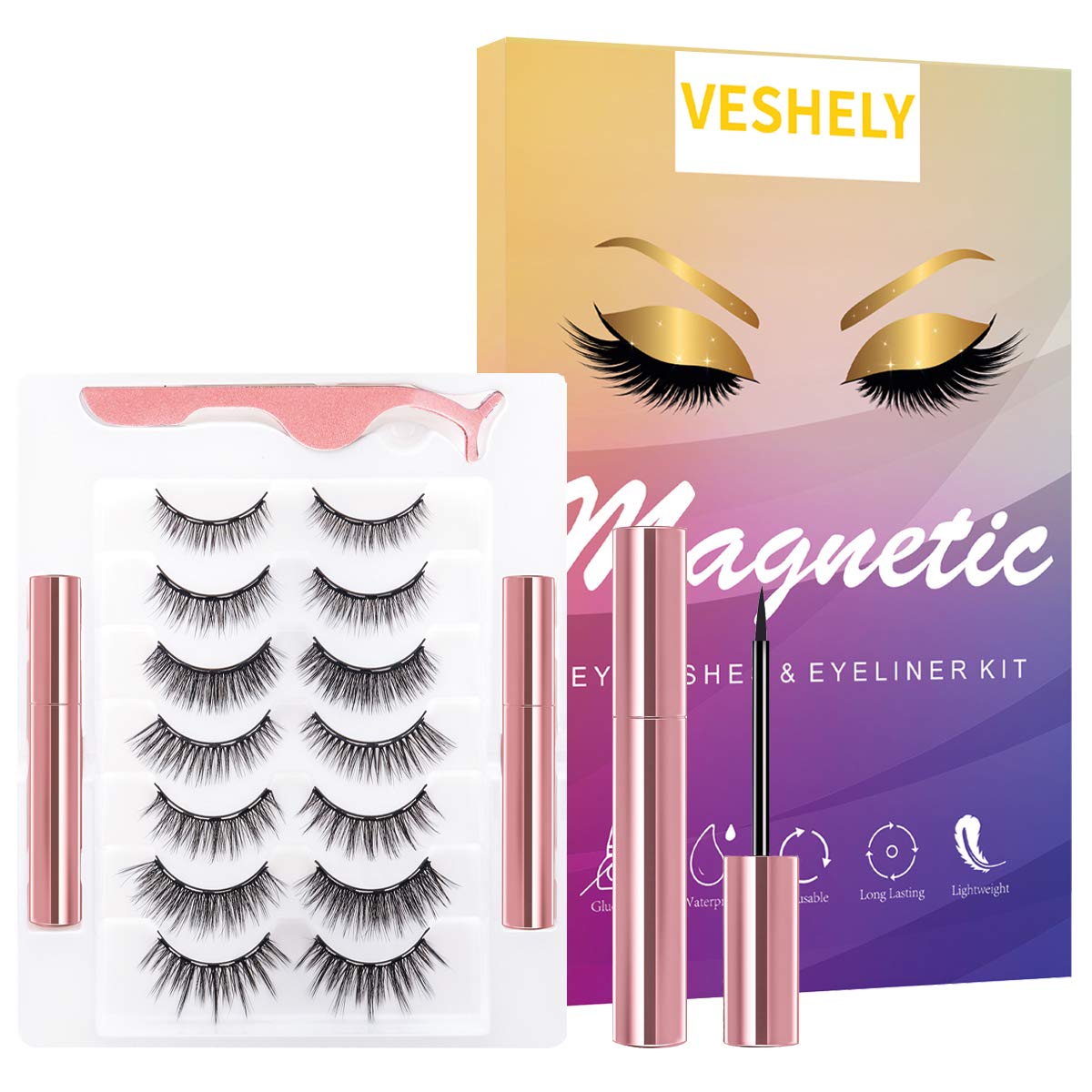 VESHELY Magnetic Eyelashes with Eyeliner 5 pairs