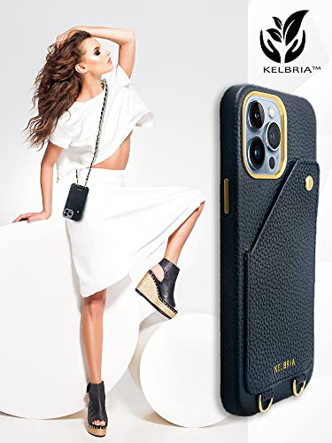 KELBRIA Crossbody iPhone 13 Pro Max Case with Card Holder for Women β Leather iPhone 13 Pro Max Case with Strap β iPhone 13 Pro Max Wallet Case for Women β Black Pebble Leather