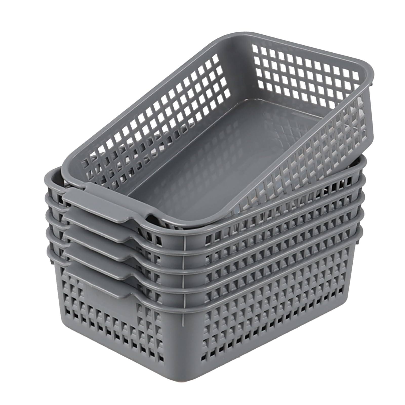 Melontray Set of 6 Plastic Storage Baskets Tray, Gray Plastic Mesh Basket for Shelves