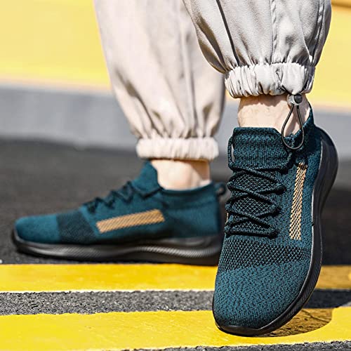 FASDNENDYS Fashion Autumn Women Sports Shoes Flat Lightweight Fly Woven Mesh Breathable Elastic Lace Up Comfortable Devotion Plus 2 Navy