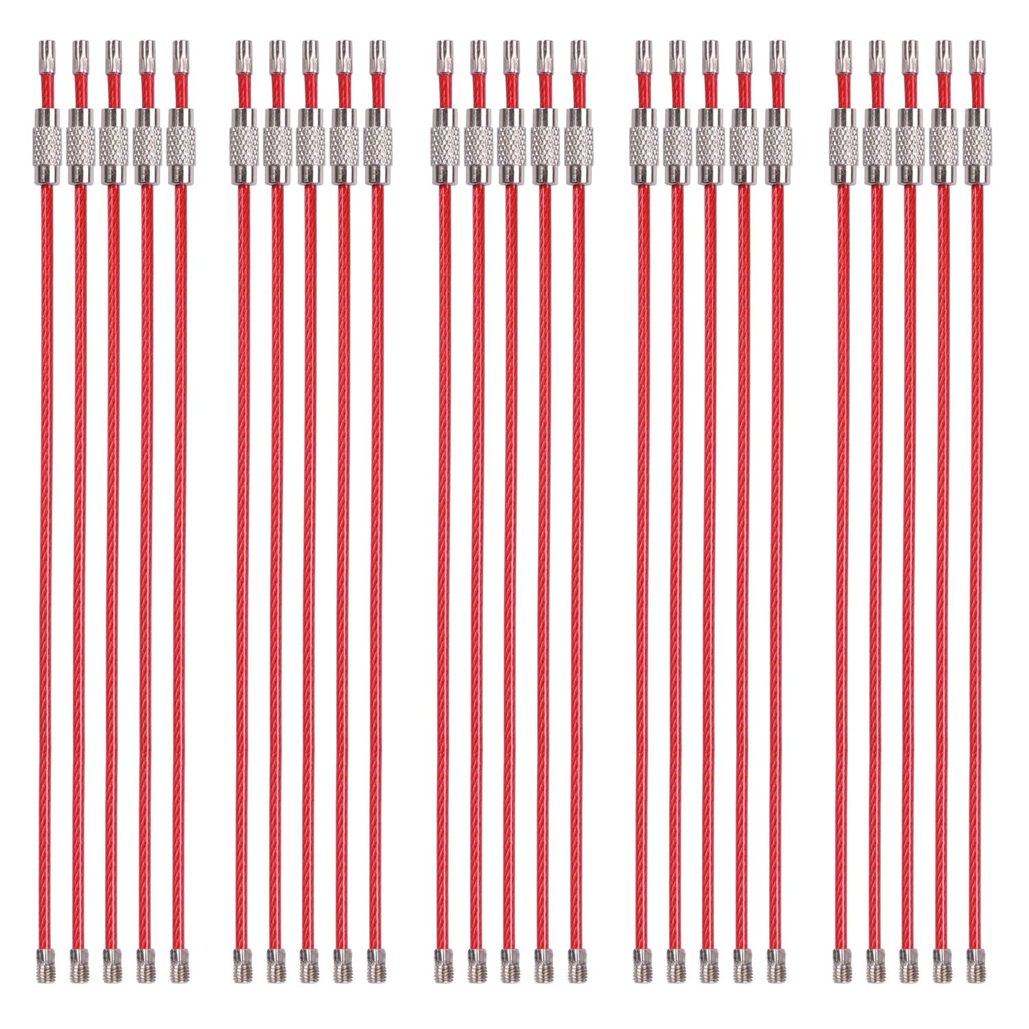 Keychain, 25 Pack of 6.3 Inches Stainless Steel Wire Ring 2mm Cable Loop Rings for Hanging Luggage Tag, Keyrings and ID Tag Keepers (Red)