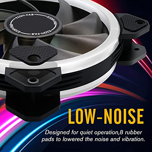 EZDIY-FAB RGB Dual Ring 120mm Case Fans,5V Motherboard Sync,Speed Adjustable,RGB Sync Fan with 10-Port Fan Hub X and Remote-5 Pack