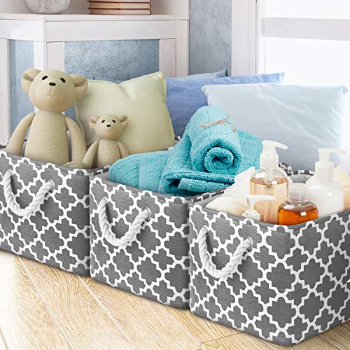 WISELIFE Storage Basket [3-Pack] Large Collapsible Storage Bins Boxes Cubes for Clothes Toys Books, Perfect Storage Organizer w/Handles (Grey,15" x 11" x 9.5")