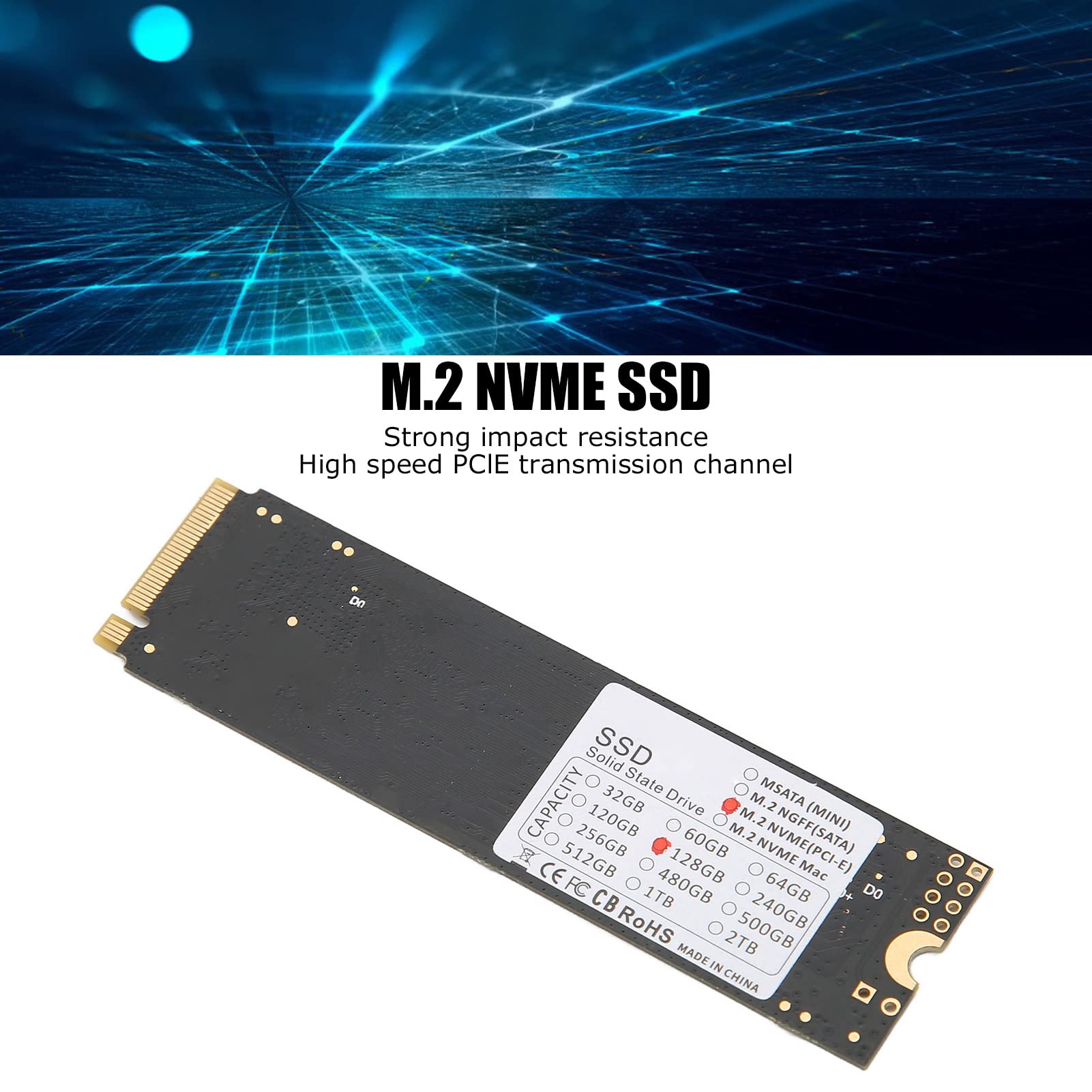 M.2 NVME SSD, High Speed Pcle Transfer Channel, High Impact Resistance, Low Power Consumption No Sound Anti Vibration, e Campaign Platform Standard Suitable for Computers(128GB)
