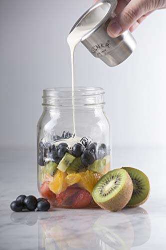 Kilner Snack On The Go Glass Jar Set Stainless Steel Cup Keeps Dry Ingredients Separate from Wet Foods, 17-Fluid Ounces, 0.5L
