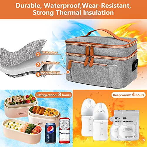 Tesuko Double-Layer Breast Pump Bag for Elvie, Willow Pumps and Medela Pump in Style, Pumping Bag with 2 Removable Dividers to Store Breast Pump, Baby Bottles and Pump Parts (Grey)