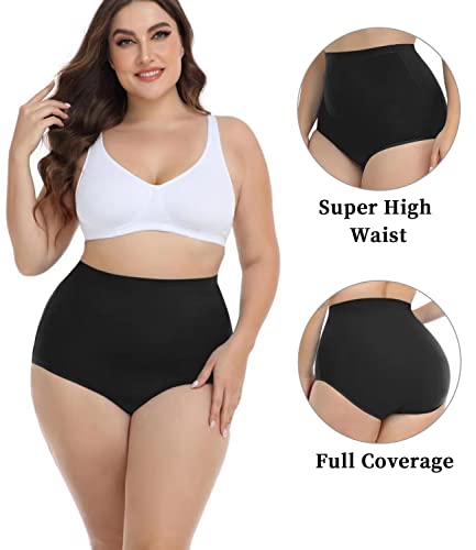 wirarpa Women's Underwear Cotton Super High Waisted Briefs Stretch Full Coverage Panties 4 Pack Black Small