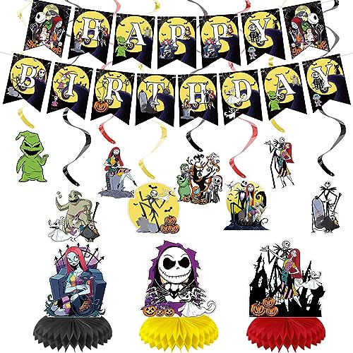 Nightmare Birthday Decorations Party Supplies, Christmas Nightmare Banner,Hanging Swirls and Table Decorations Honeycomb Centerpieces for Nightmare Party decoration