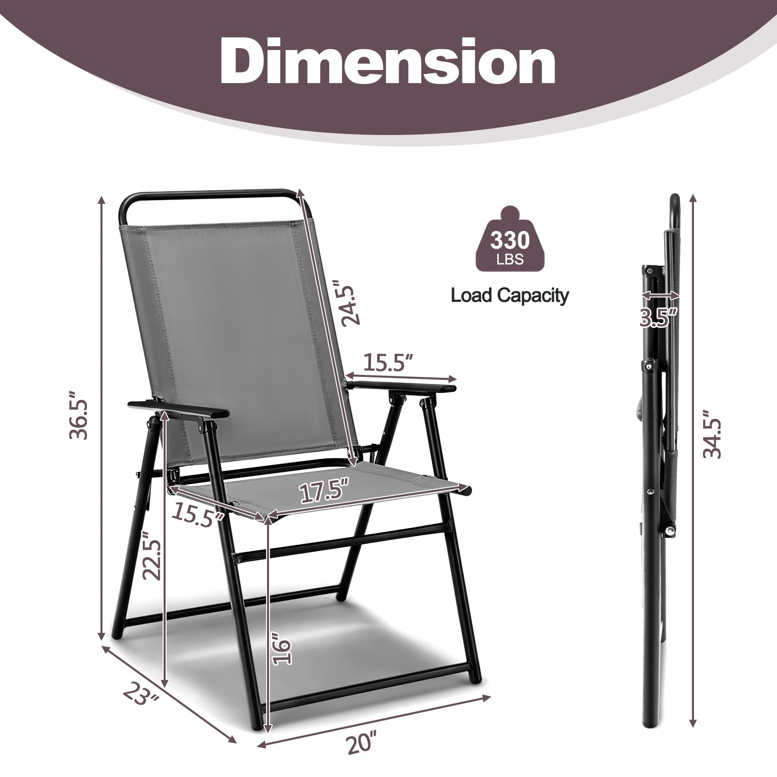 MAT EXPERT Folding Patio Chairs Set of 2, Portable Folding Chairs for Outside w/Metal Frame & High Back Support, Patio Lawn Chairs for Picnic, Camping, Beach, Backyard, Balcony, 330 lbs Capacity