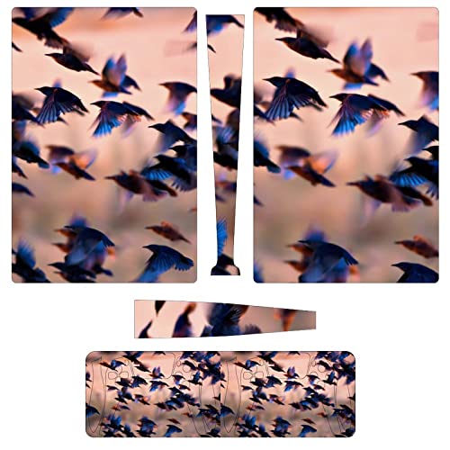 Flying Birds Silhouettes Full Protective Skin Cover Design Wrap Decal Sticker Compatible with PS5 Digital Edition Console and Controller