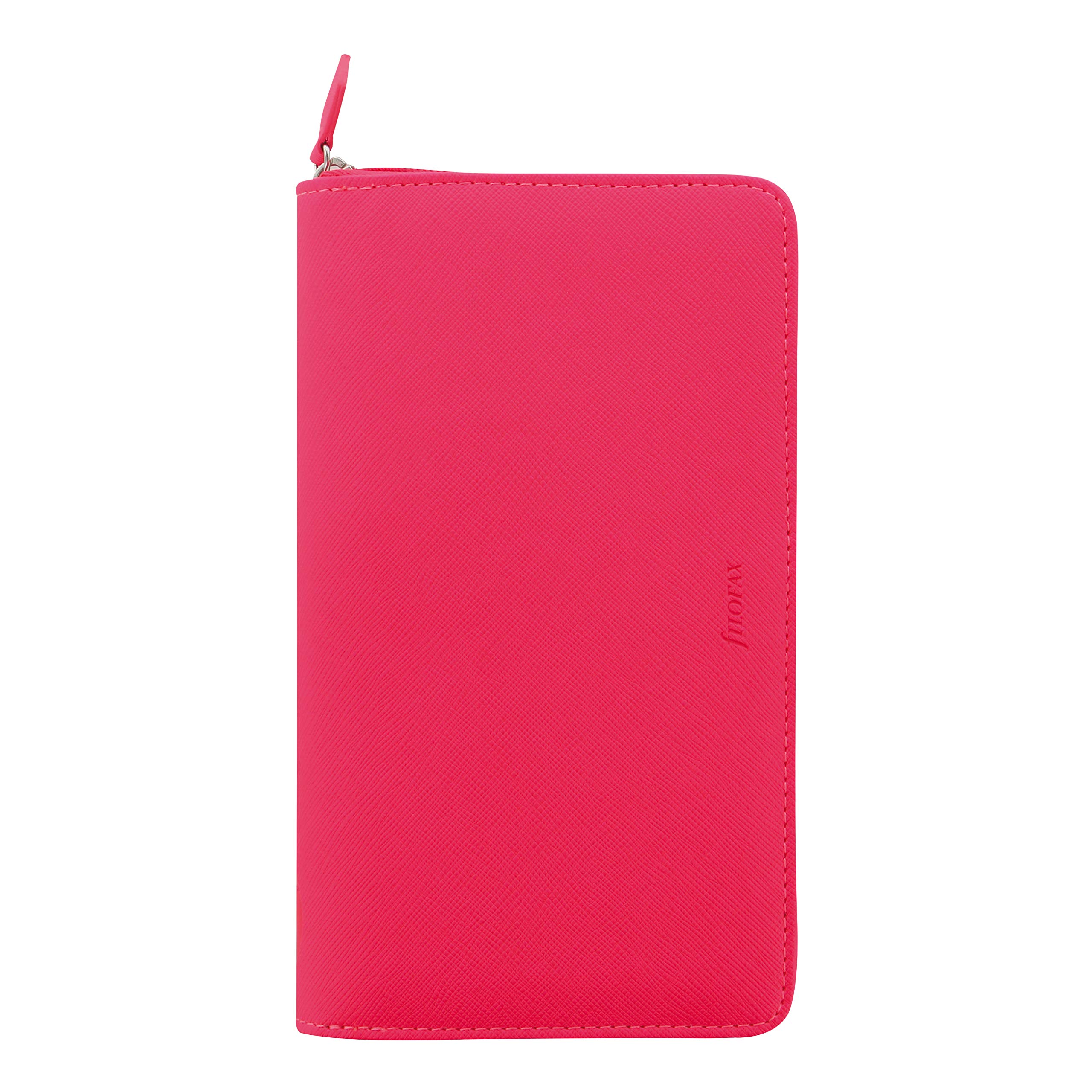 Filofax 2021 Saffiano Zip Fluoro Pink - Personal Compact, Zip Closure, 6 Rings, Includes Week On 2 Pages Calendar Diary, Multilingual (C028751-21)
