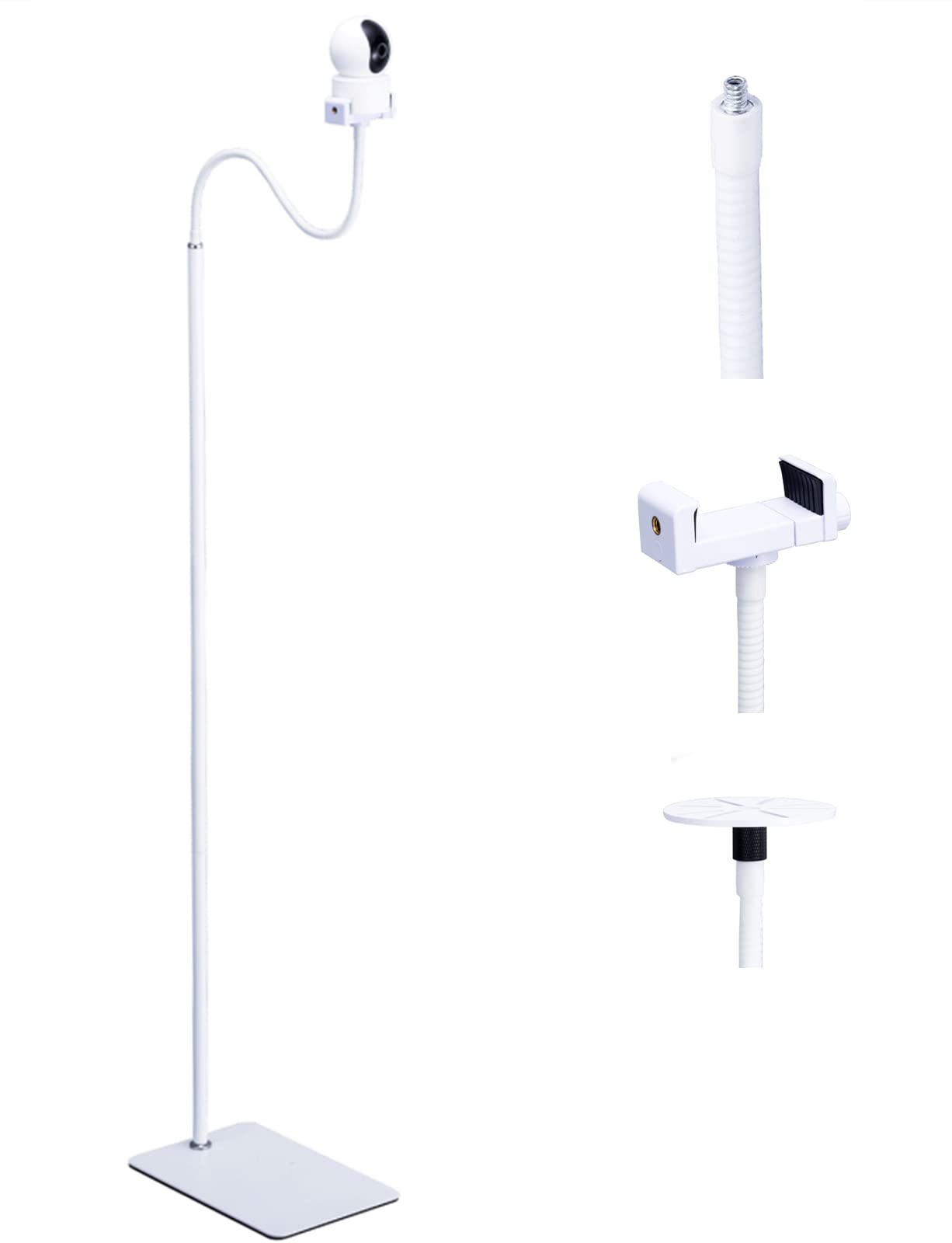 JTACHIONG White Floor Holder Stand Mount with Clamp for Surveillance Camera, 3lb Sturdy Base,Height Adjustable 31.5-68.8",Compatible with Baby Camera Monitor/Security Camera
