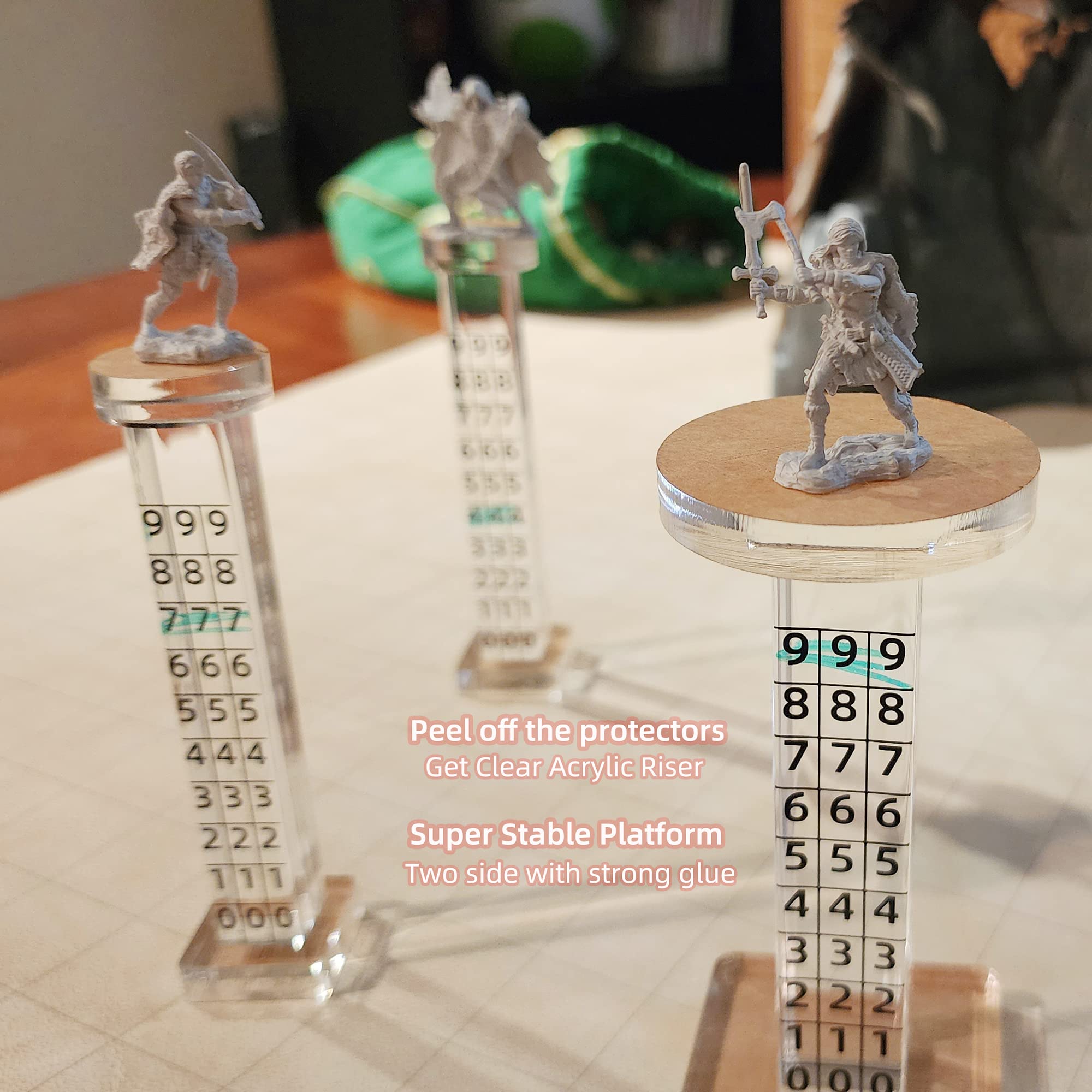 Flying Miniatures Combat Riser 2PCS Acrylic Flight Stands 0 to 999 FT Height Platforms for DND and Tabletop Game (2pcs 1inch Riser)