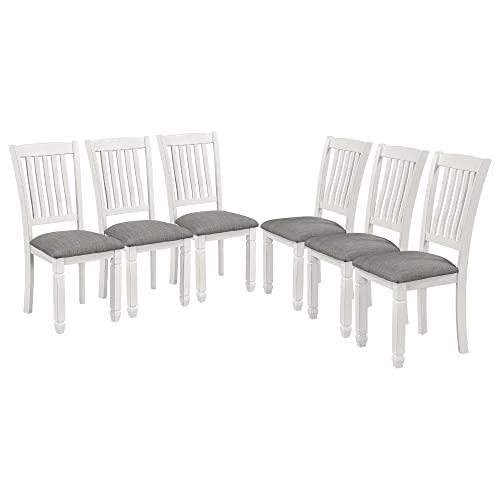 LUMISOL Farmhouse 7 Pice Dining Table Set with 6 Upholstered Chairs Solid Wood Kitchen Dining Set for Dining Room/Living Room Furniture