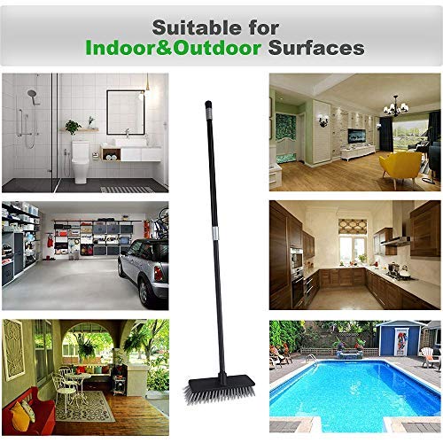 LandHope Hard Bristle Deck Broom Adjustable Long Handled Scrub Brush Heavy Duty Concrete Push Broom Outdoor Brush Garage Broom Wood Large Floor Scrubber 30-49 inch Balcony Broom